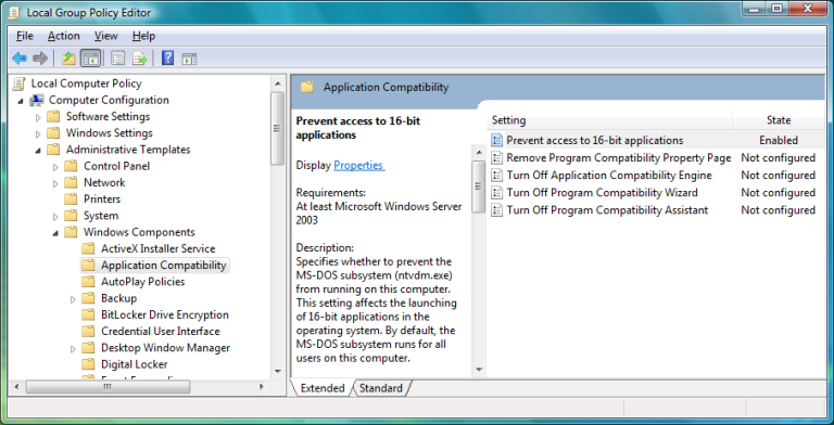 Disabling 16 bit applications in Windows – Kirkian Computing